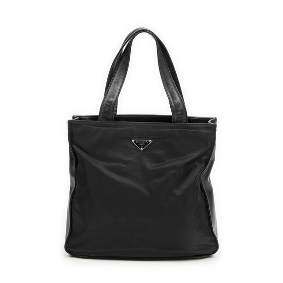 Prada | Bags | Prada Slip Pockets Square Tote In Black Nylon Canvas ...